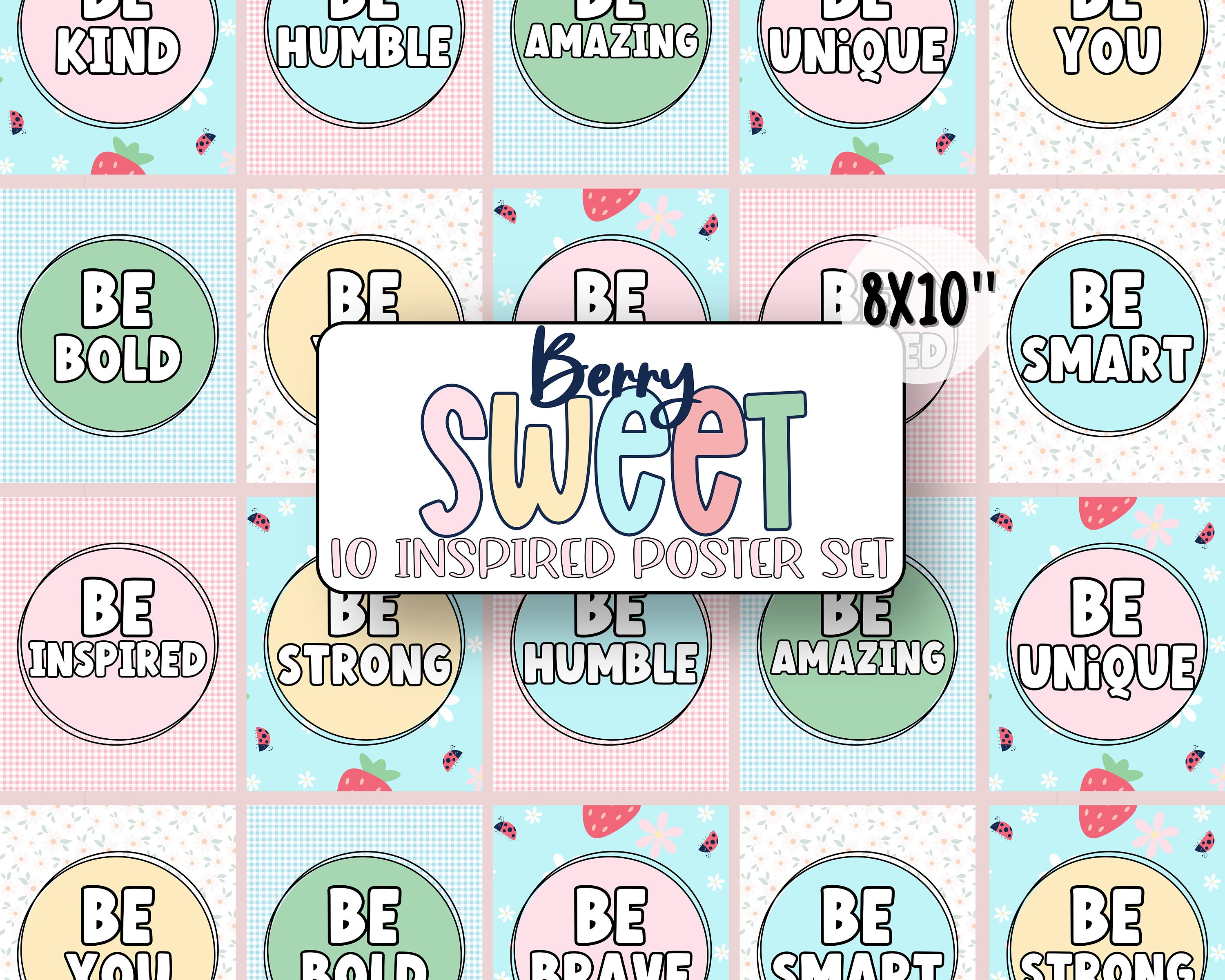 Affirmation Pastel Strawberry Classroom Decor Posters. Strawberry ...