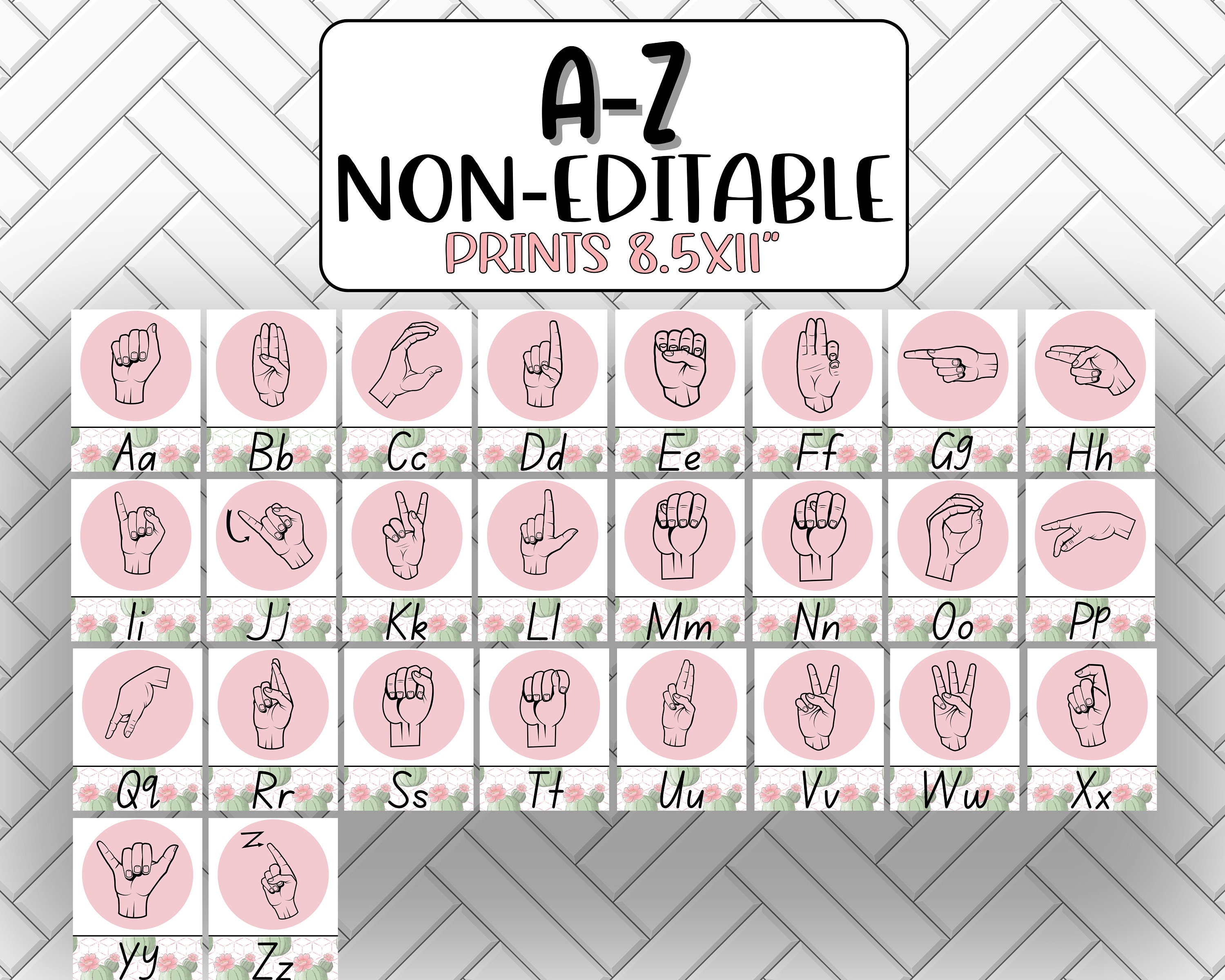 Pink Cactus ASL ABC Posters Classroom Decor. Cactus Printable Posters ...