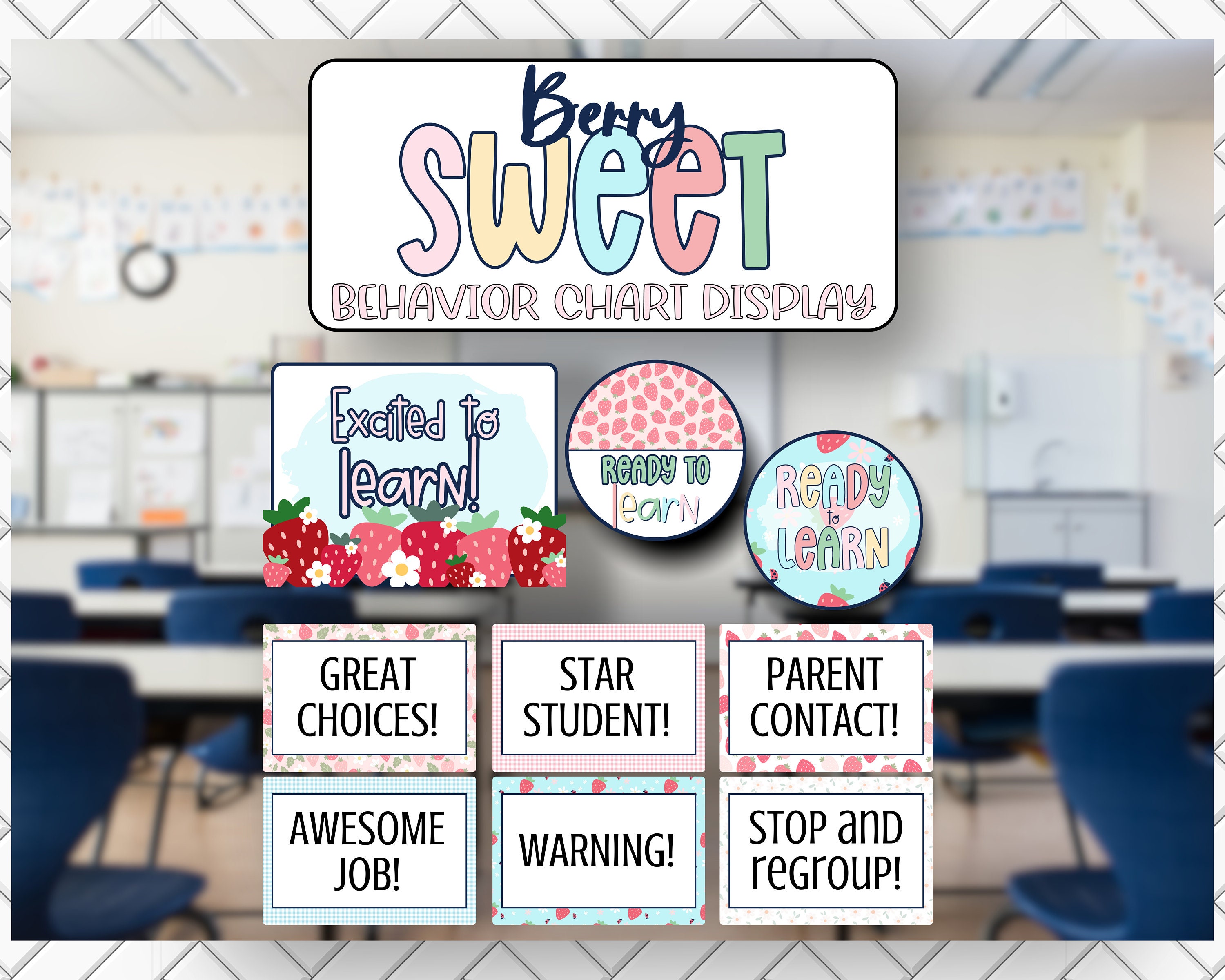 Behavior Chart Display Pastel Strawberry Classroom Decor. Strawberry ...