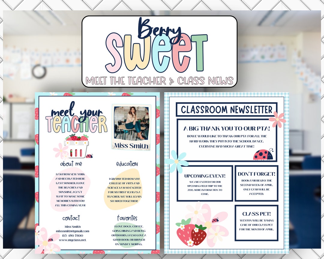 Meet the Teacher and Classroom Newsletter Pastel Strawberry Classroom ...
