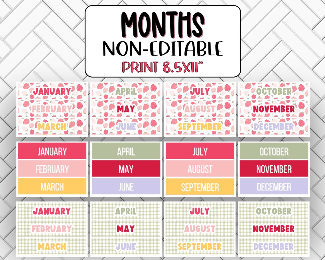 Calendar and Weather Display Pastel Strawberry Classroom Decor ...