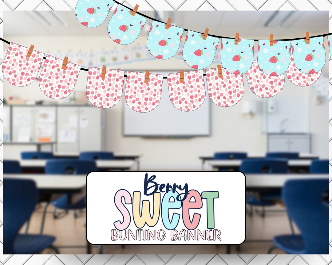 Pastel Strawberry Bunting Banner Classroom Decor. Strawberry Printable ...