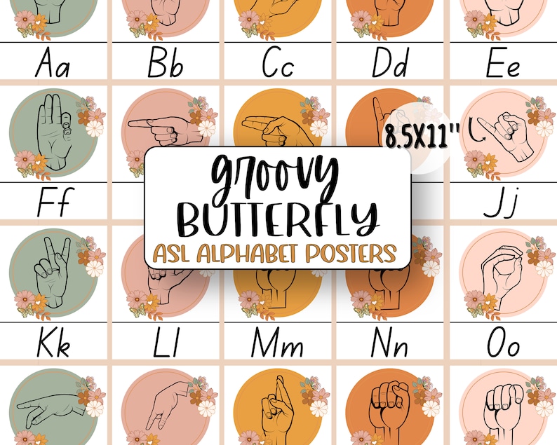 ASL Alphabet Groovy Butterfly Classroom Decor Posters. Butterfly ...