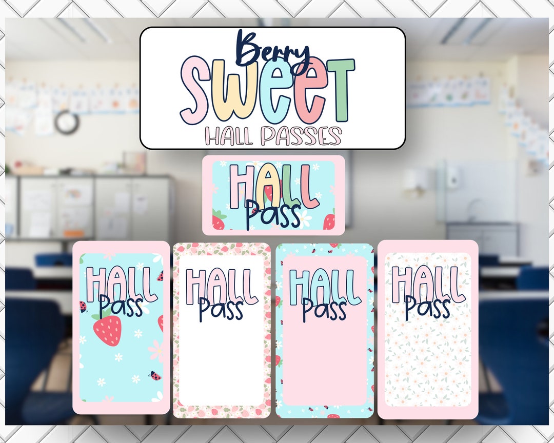 Hall Passes Pastel Strawberry Classroom Decor. Strawberry Printable ...