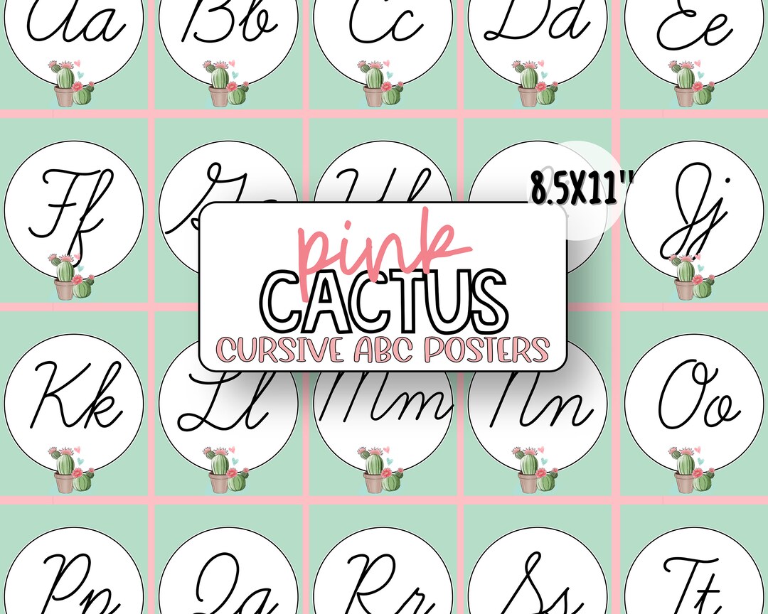 Pink Cactus Cursive ABC Posters Classroom Decor. Cactus Printable ...