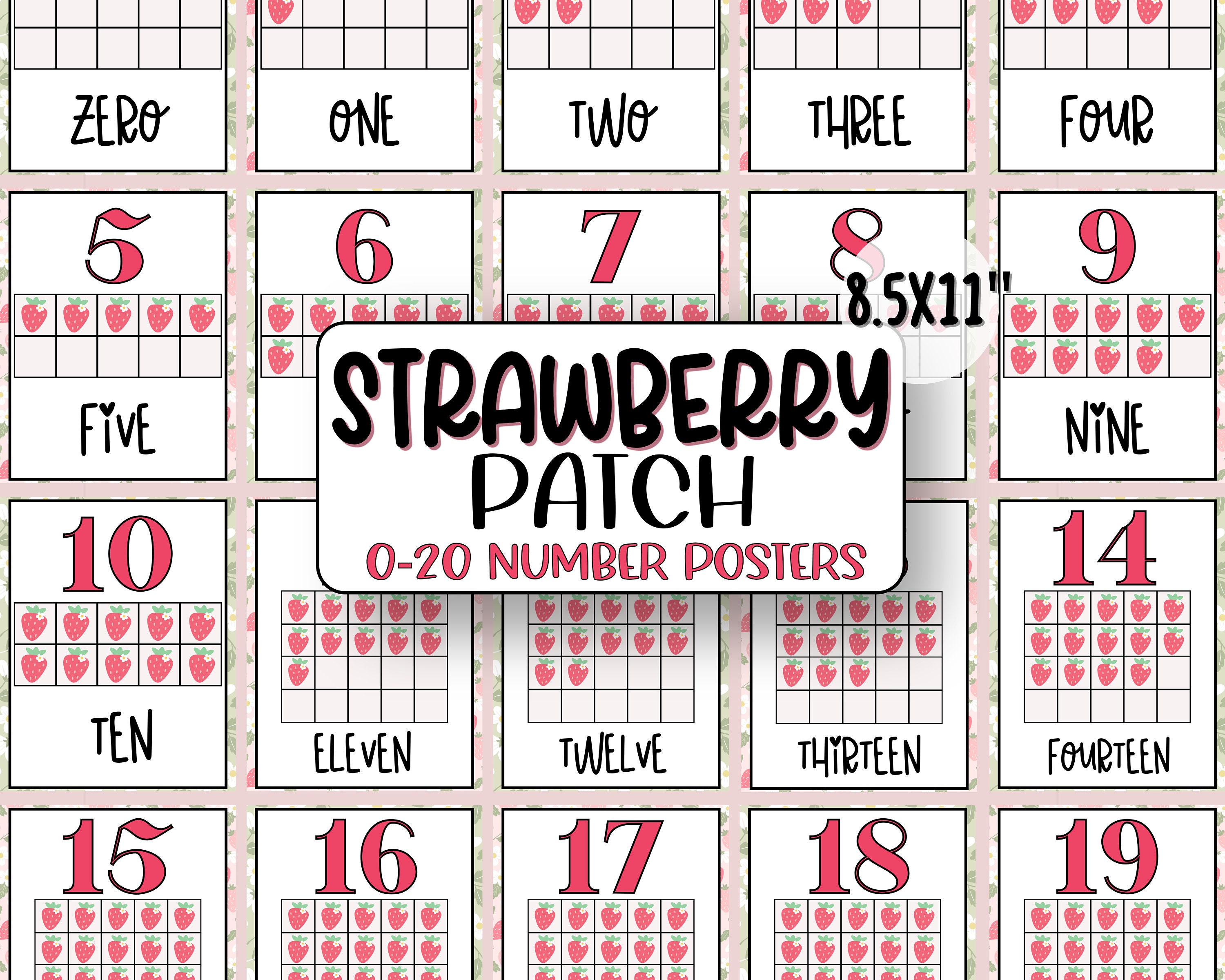 0-20 Number Chart Strawberry Patch Classroom Decor Posters. Strawberry ...