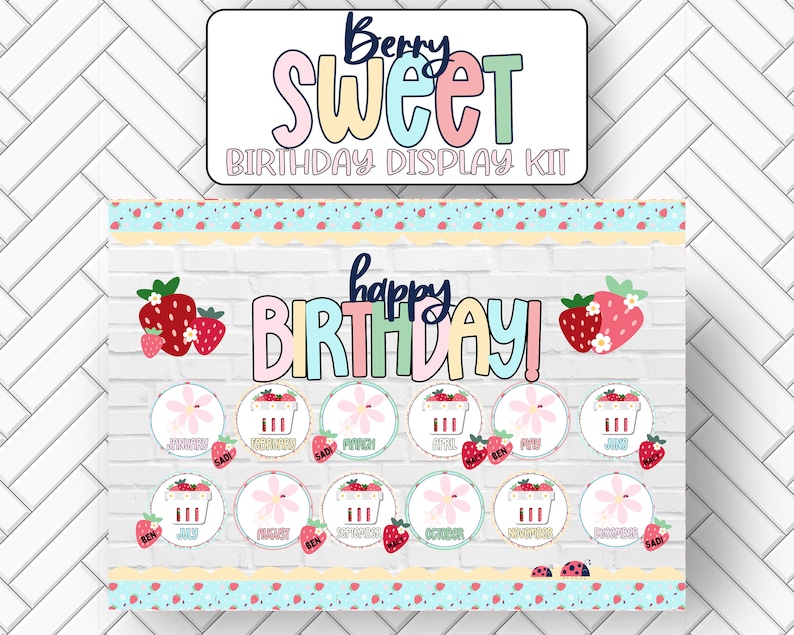 Pastel Strawberry Birthday Kit Classroom Decor. Strawberry Printable ...