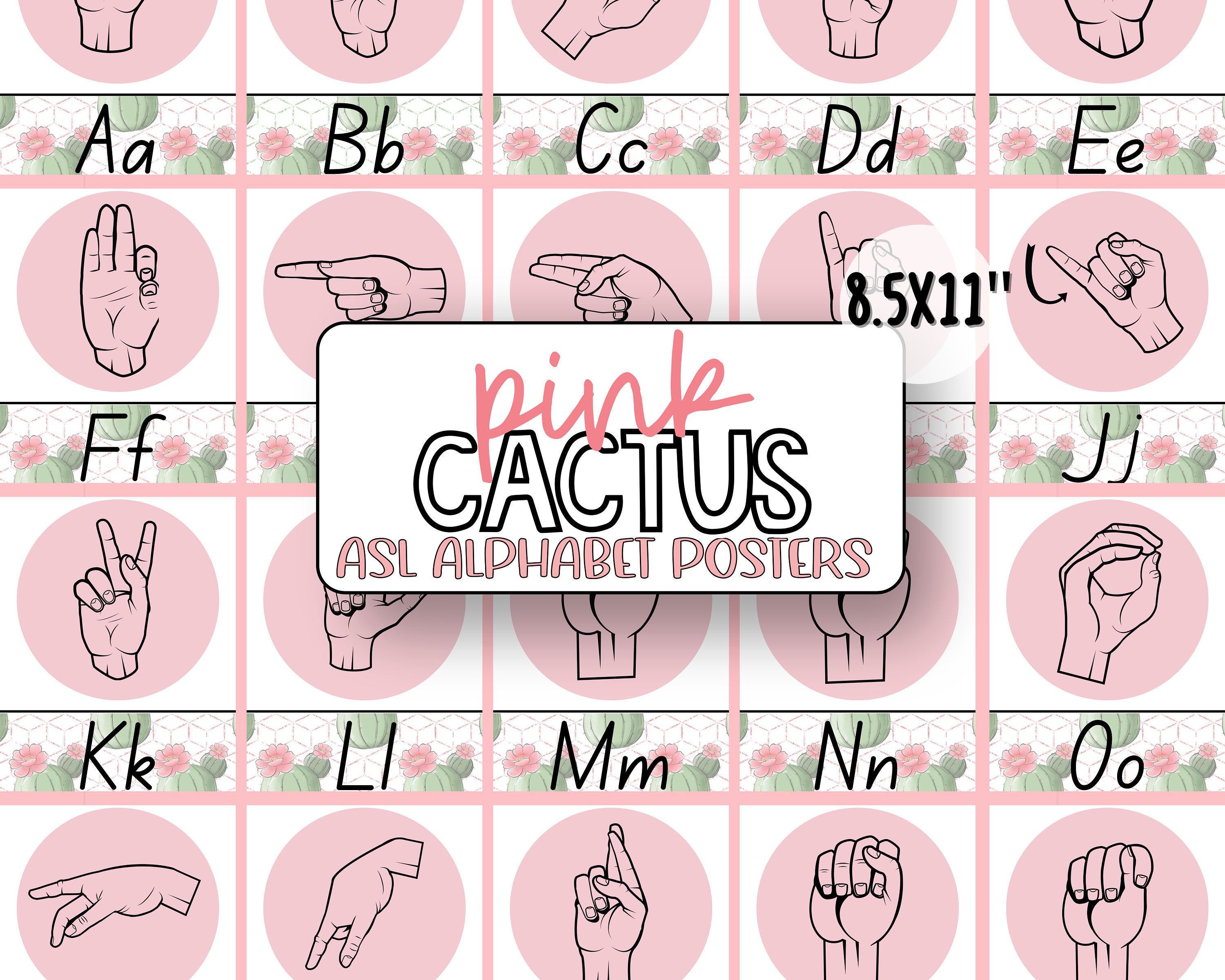 Pink Cactus ASL ABC Posters Classroom Decor. Cactus Printable Posters ...