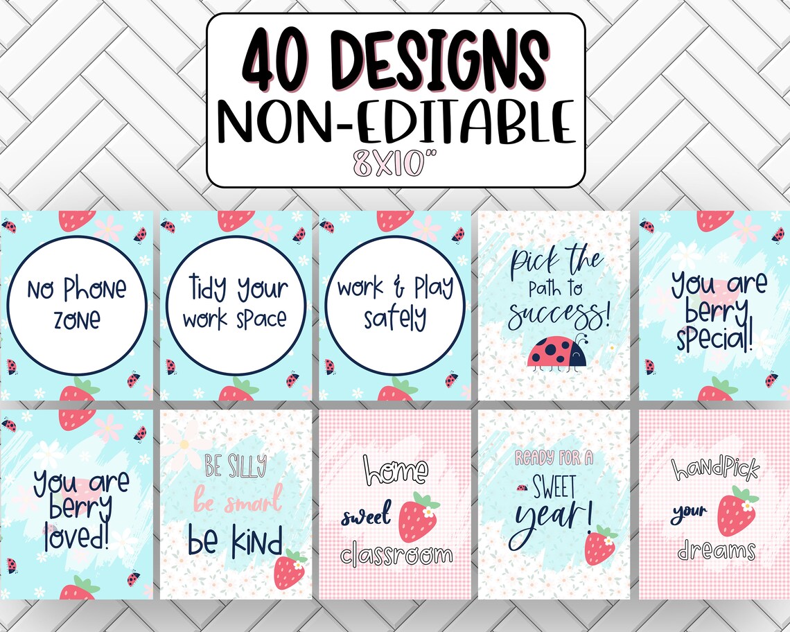 Pastel Strawberry Classroom Decor. Strawberry Printable Poster ...