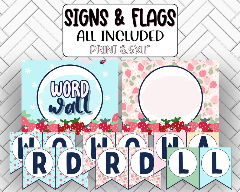 Word Wall Display Pastel Strawberry Classroom Decor. Strawberry ...