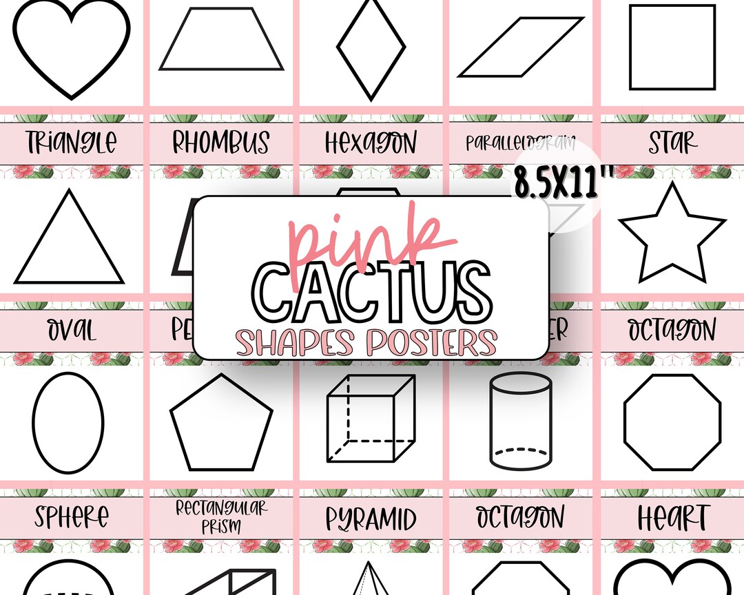 Pink Cactus Shapes Classroom Decor Posters. Succulent Printable Poster ...