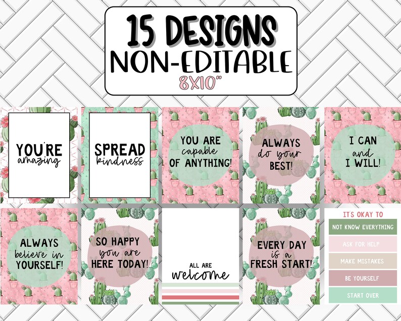 Succulent Classroom Decor. Pink Cactus Printable Poster. Succulent ...