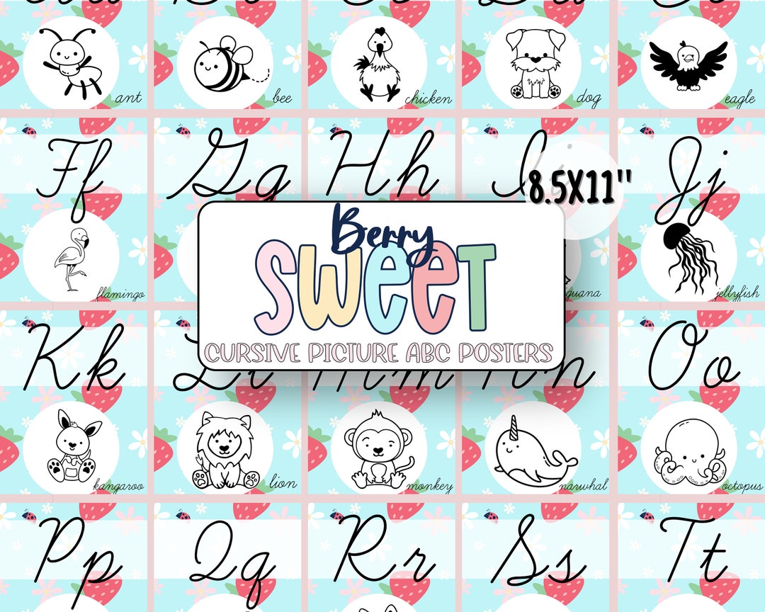 Cursive Picture Alphabet Pastel Strawberry Classroom Decor Posters ...