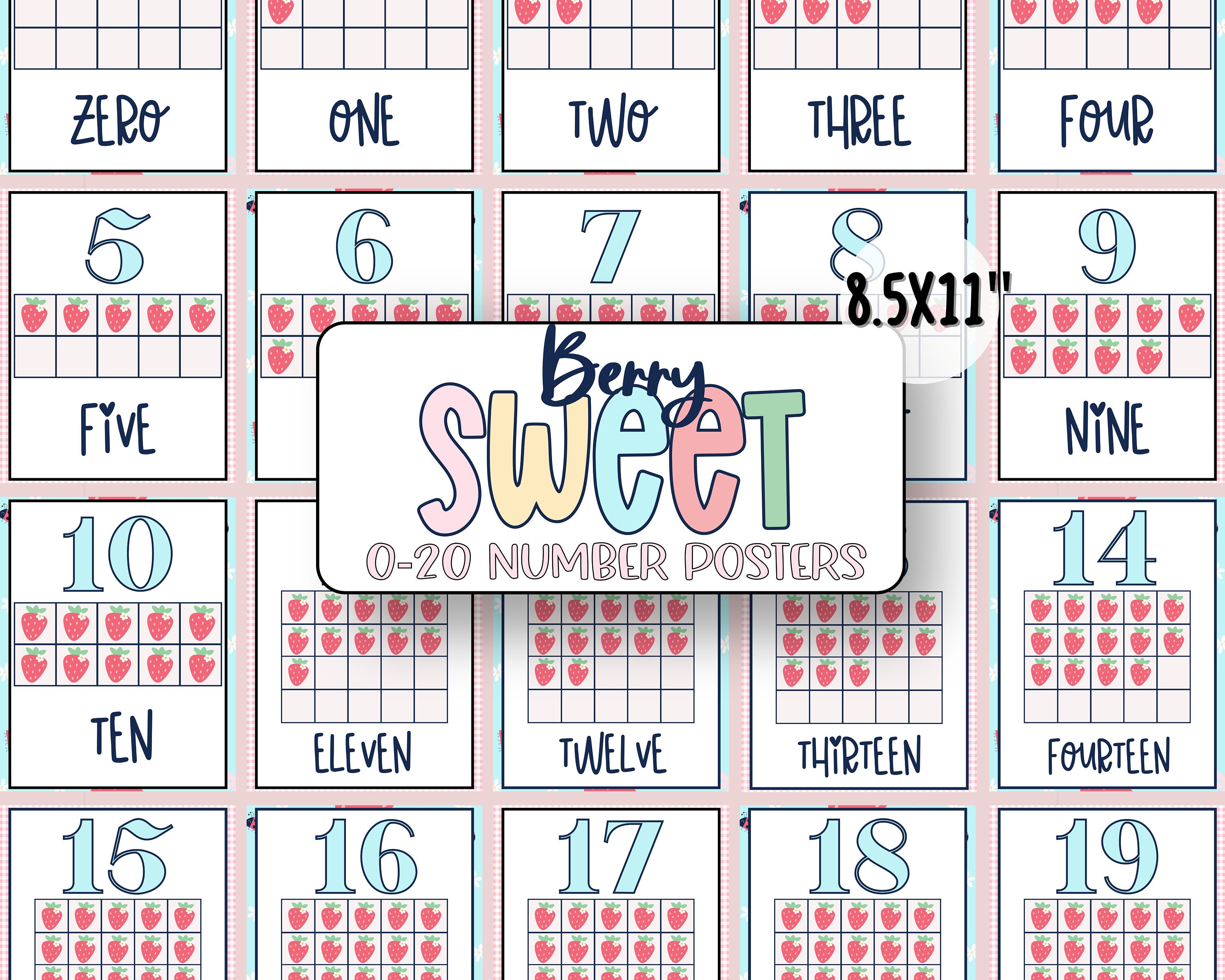 0-20 Number Chart Pastel Strawberry Classroom Decor Posters. Strawberry ...