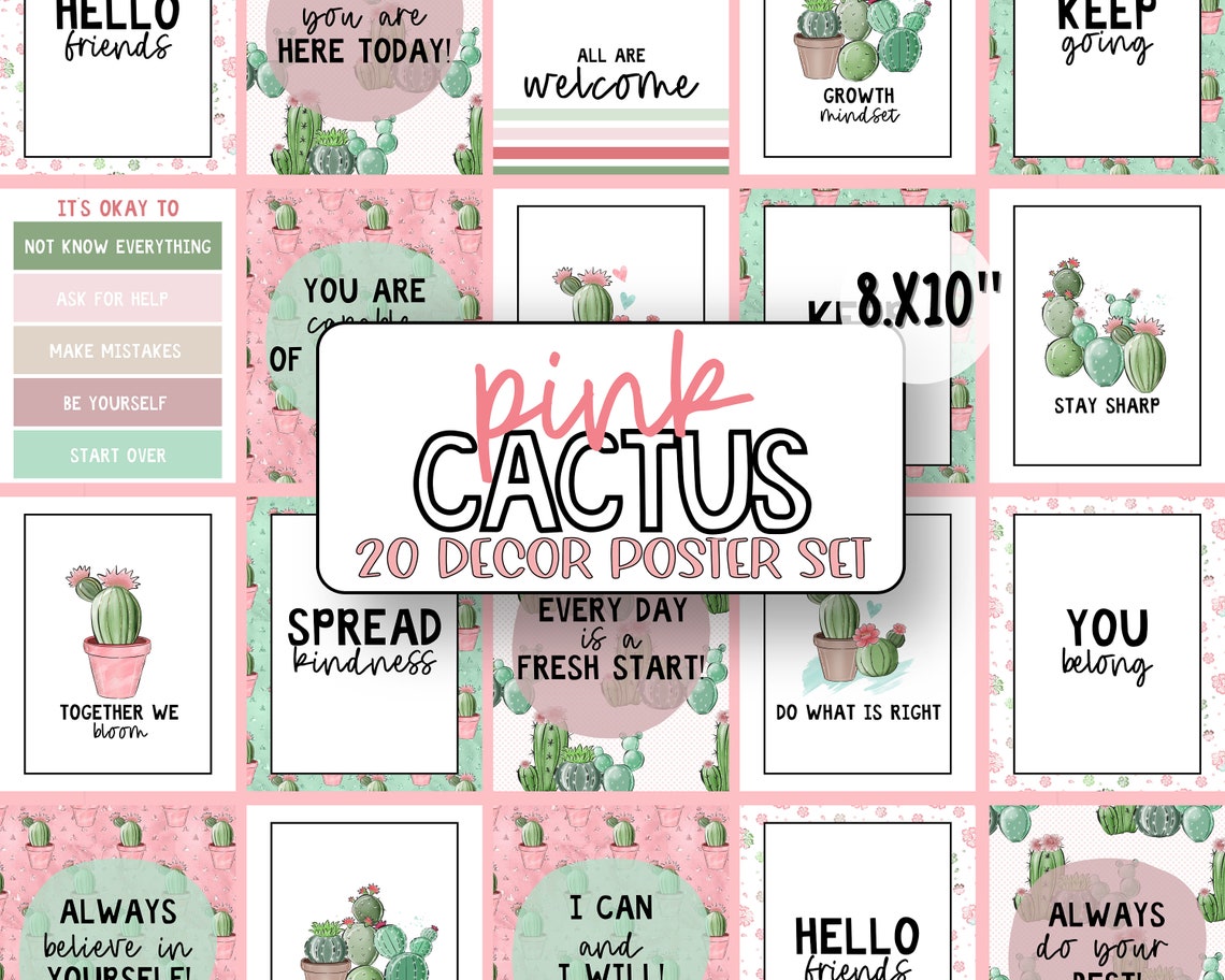 Succulent Classroom Decor. Pink Cactus Printable Poster. Succulent ...