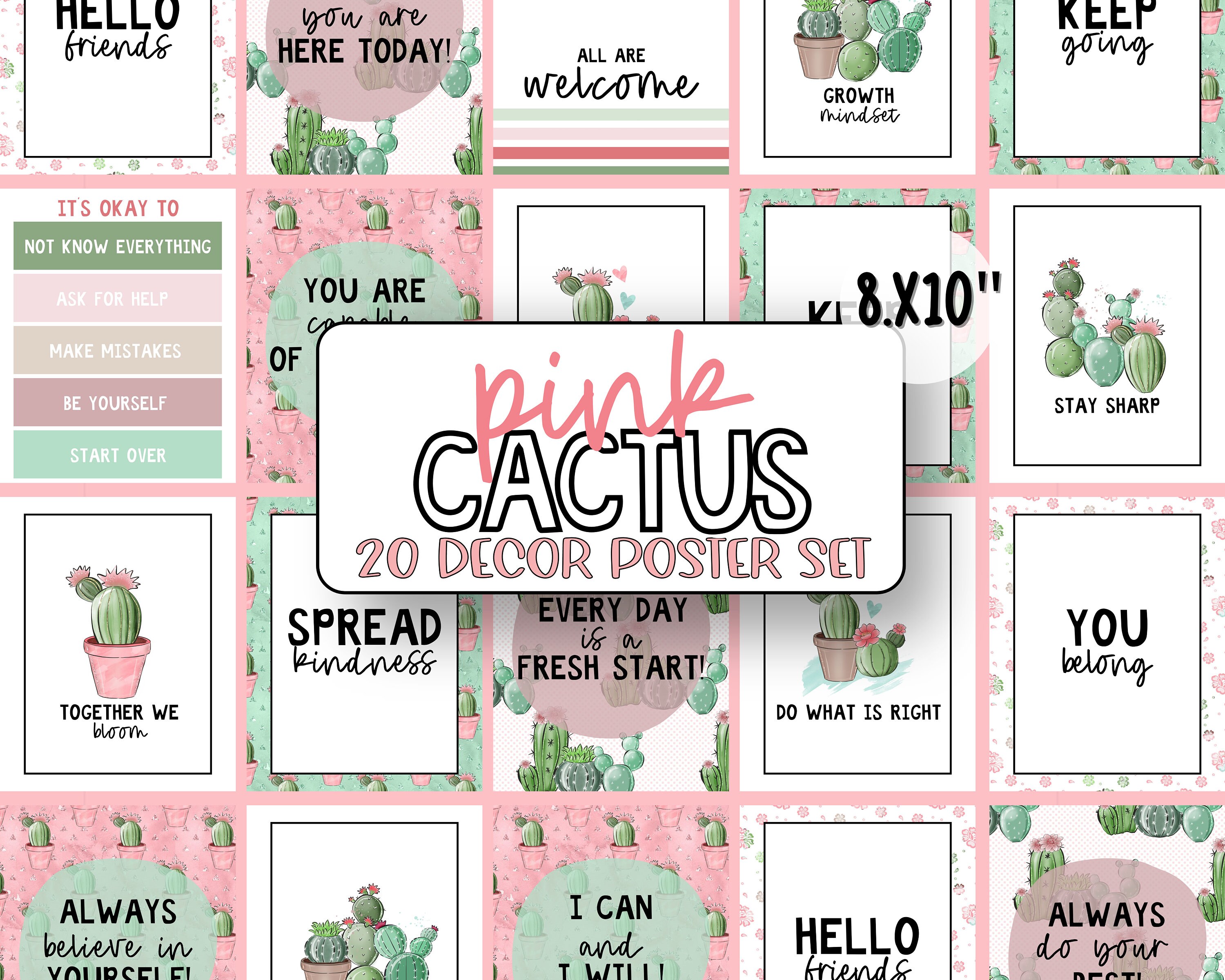 Succulent Classroom Decor. Pink Cactus Printable Poster. Succulent ...