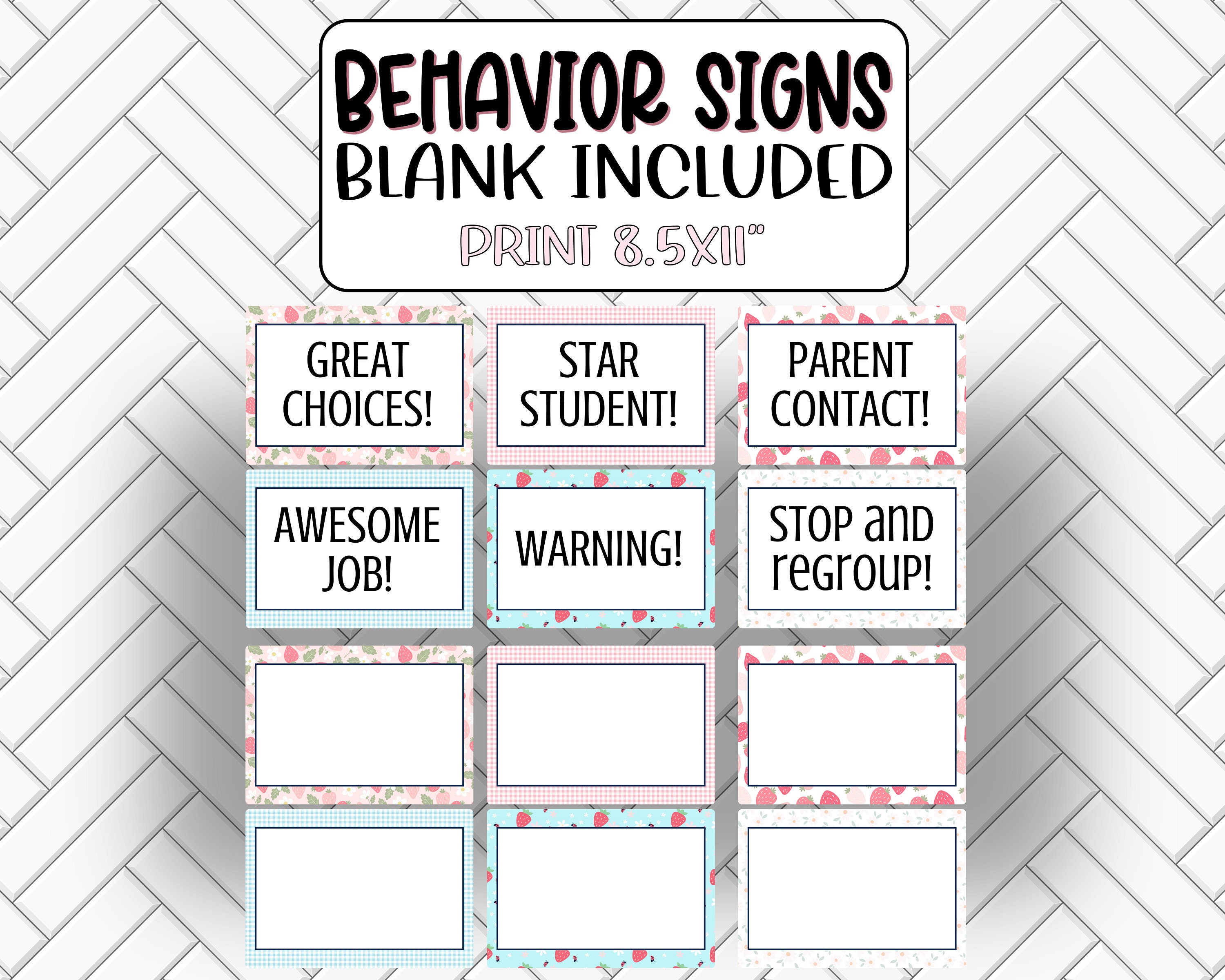 Behavior Chart Display Pastel Strawberry Classroom Decor. Strawberry ...