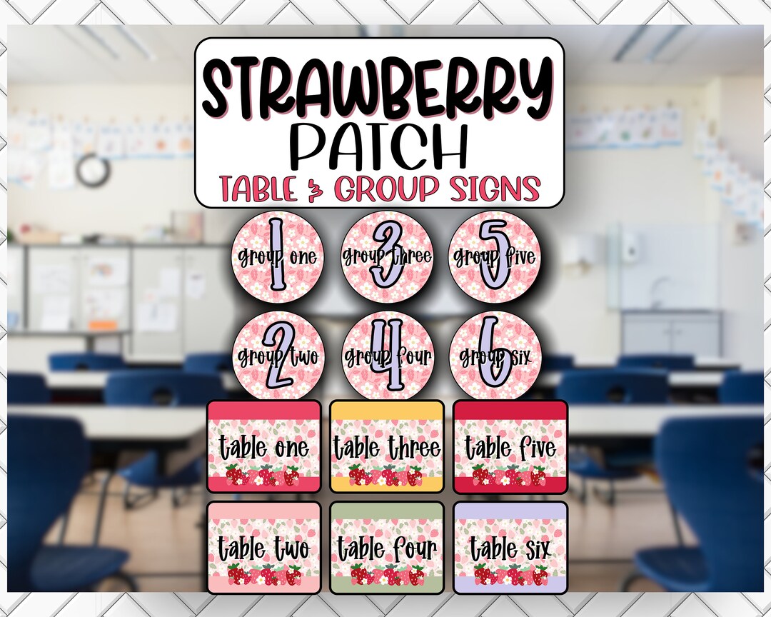 Table and Group Signs Strawberry Patch Classroom Decor Posters ...