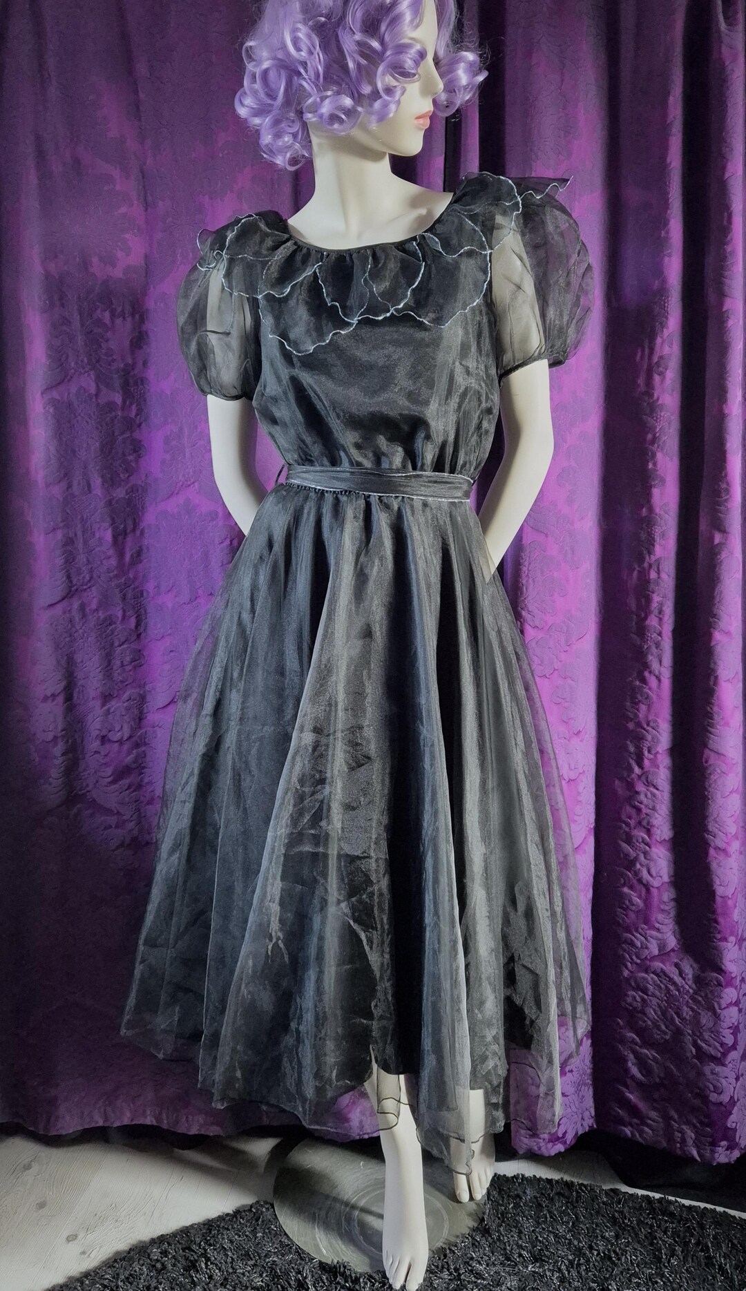 Vintage Crystal Organza Petal Ruffle Collar Gothic Whimsy Dress - Etsy