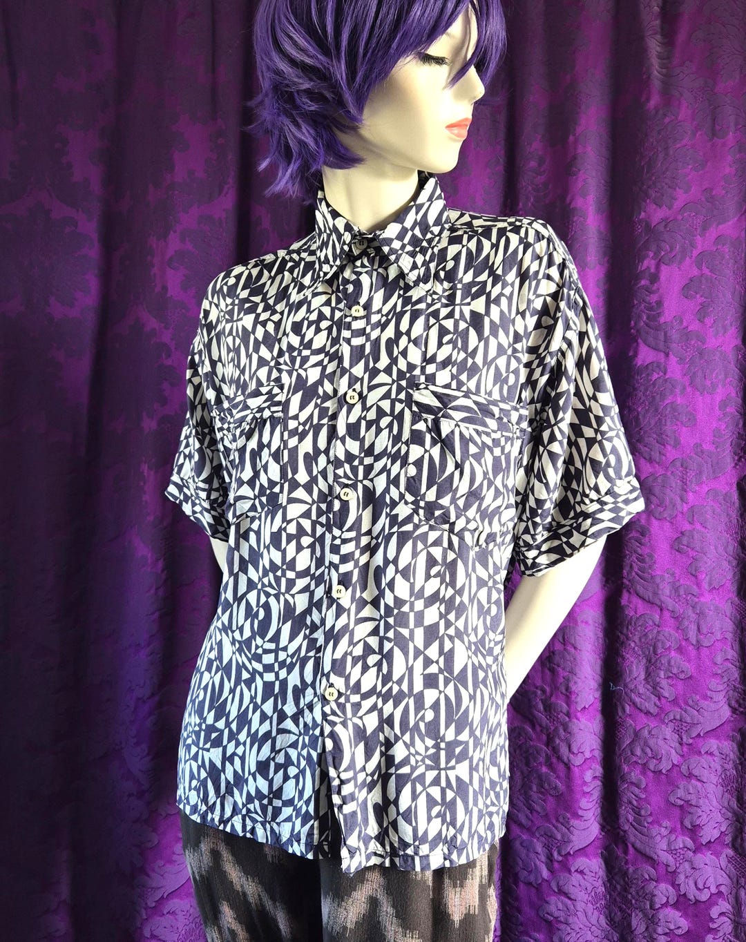 Unisex 90s Vintage Op Art Geometric Print Shirt by Hobbs - Etsy