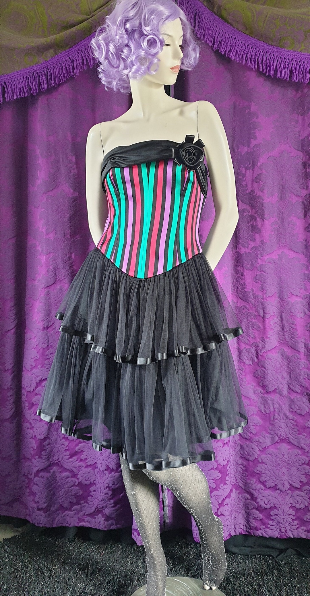 Vintage Frank Usher Striped Corset Tulle Skirt Whimsygoth Circus Party ...