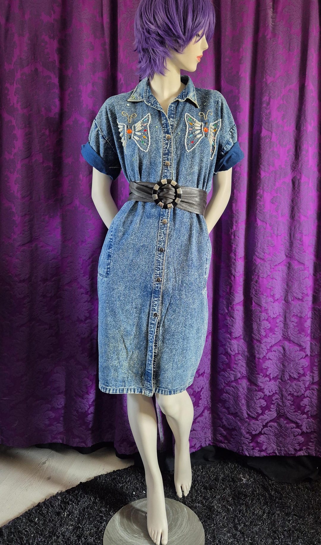 Acid Washed 1980s Dress With Butterfly Bedazzle - Etsy