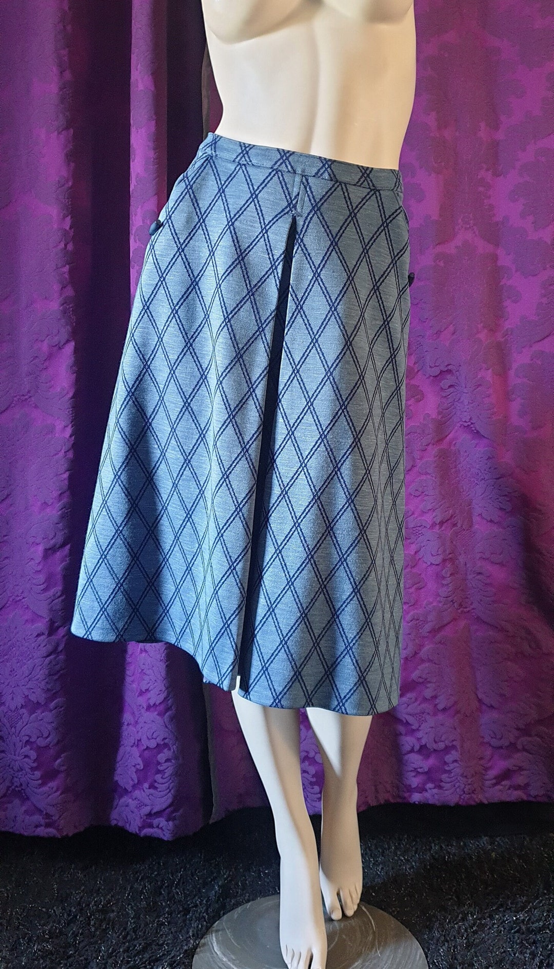 Vintage 1970s Blue on Blue Diamond Check Knit A-line Skirt - Etsy