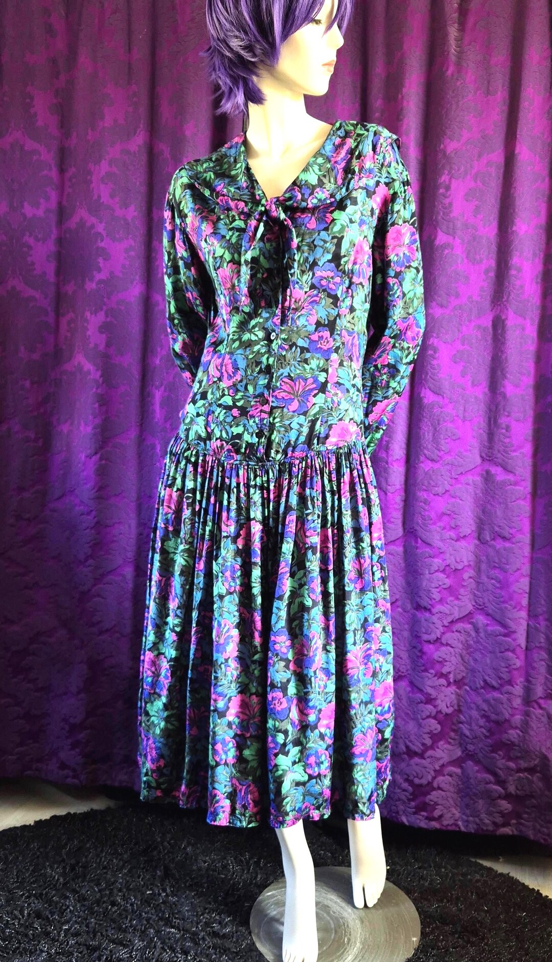 Vintage 1990s Floral Goth Grunge Drop Waist Romantic Dress - Etsy