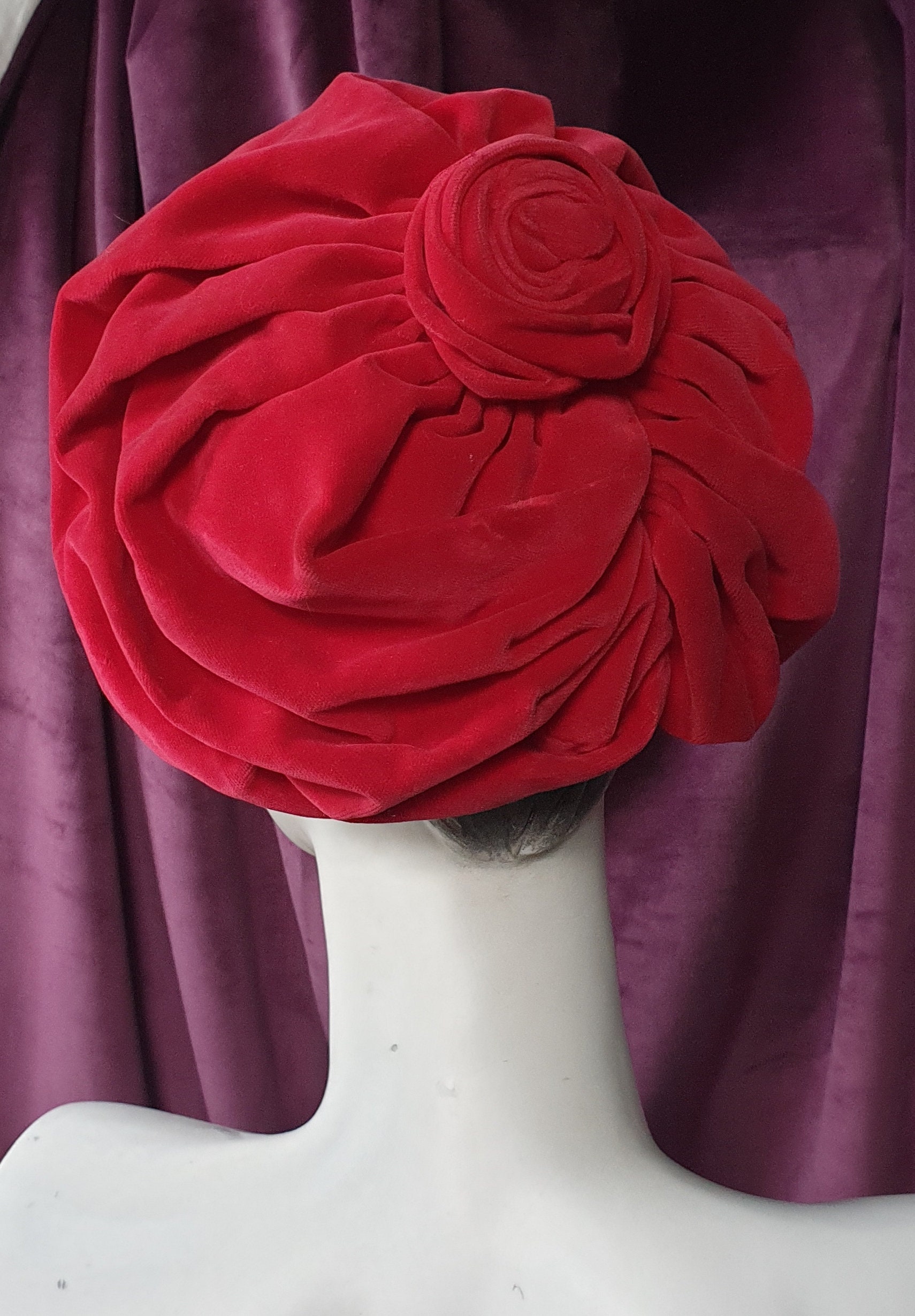 Vintage Red Velvet 1960s Turban Style Hat - Etsy