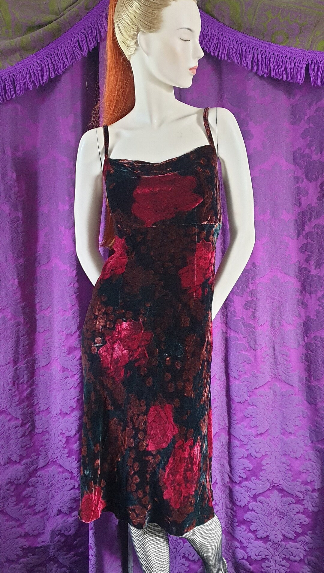 Silk Velvet Dark Floral Print 90s Goth Slip Dress by Monsoon Twilight ...