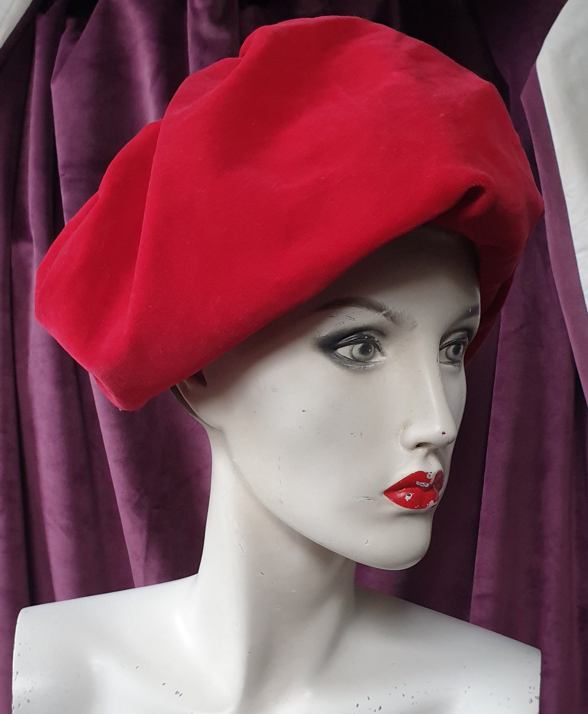 Vintage Red Velvet 1960s Turban Style Hat - Etsy