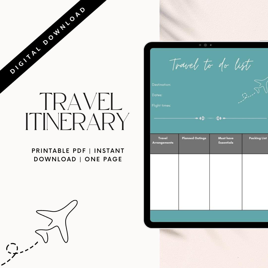 Printable Travel Itinerary Template, Instant Download, Travel Guide ...