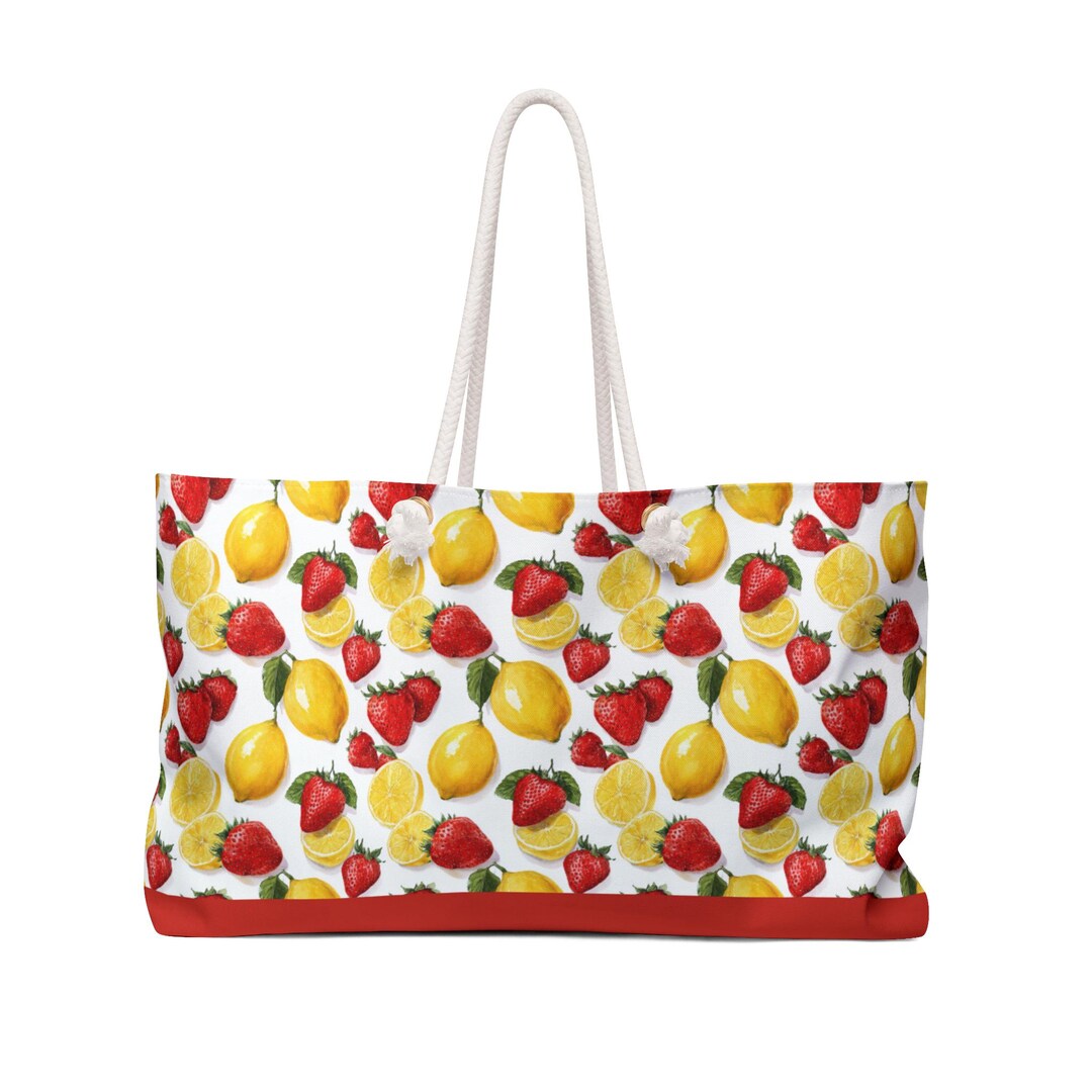 Berry Zesty Summer Weekender Bag - Lemon Strawberry Print Travel Tote ...