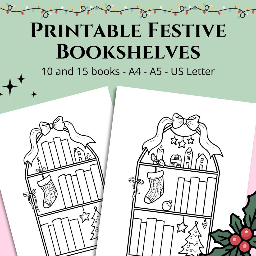 Printable Festive Bookshelf Tracker - 10 and 15 Book Spines - Christmas ...