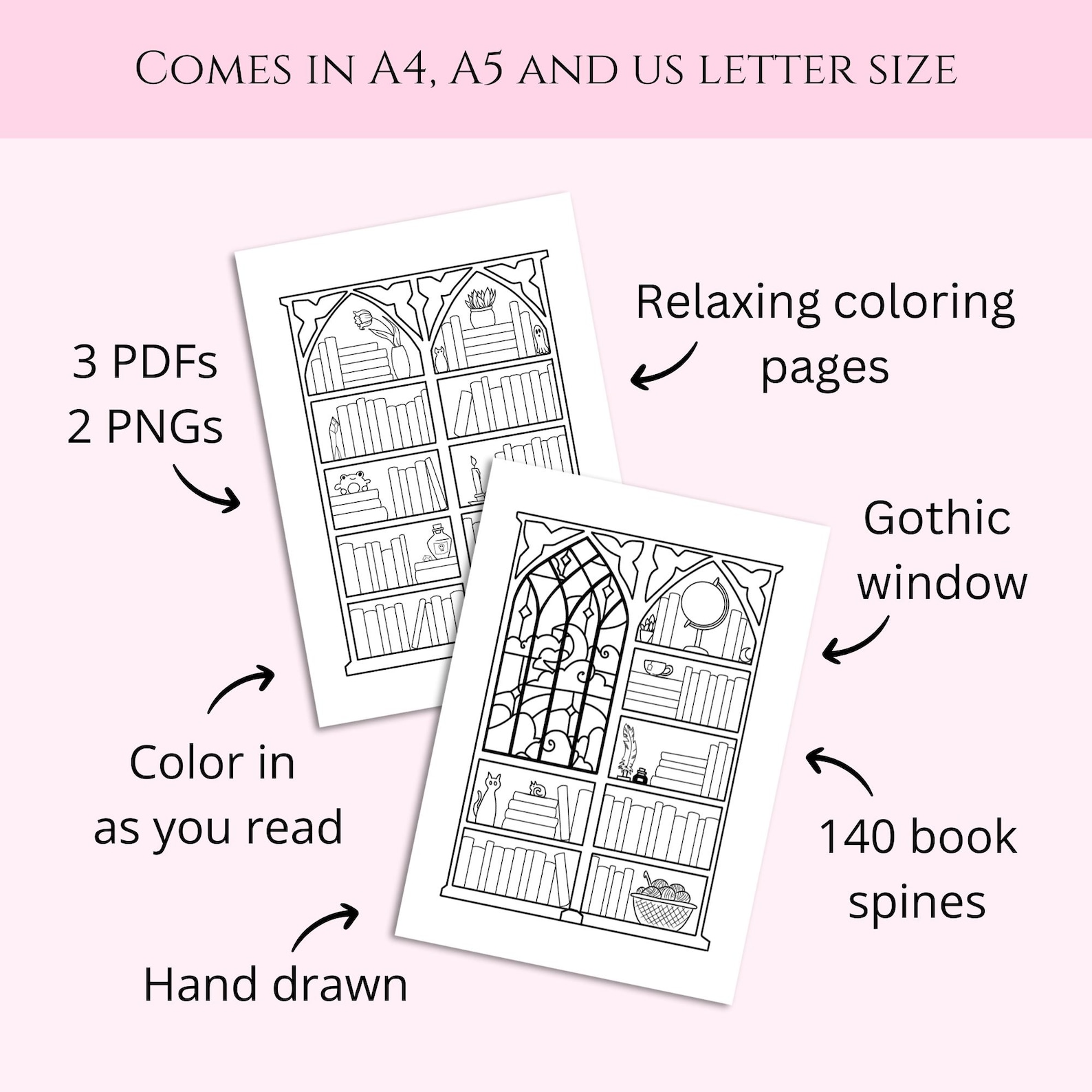 Printable Bookshelf Tracker - Gothic Window - 140 Book Spines - Planner ...