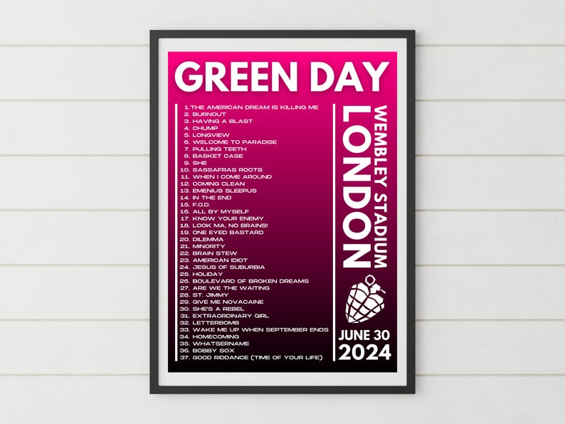 Green Day 2024 UK Setlist Poster Print Wembley Stadium London - Etsy