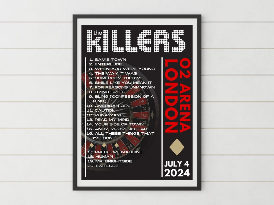 The Killers 2024 UK Setlist Poster Print London, Dublin, Glasgow ...