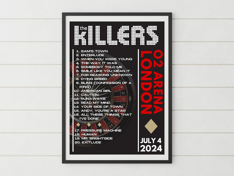 The Killers 2024 UK Setlist Poster Print London, Dublin, Glasgow ...