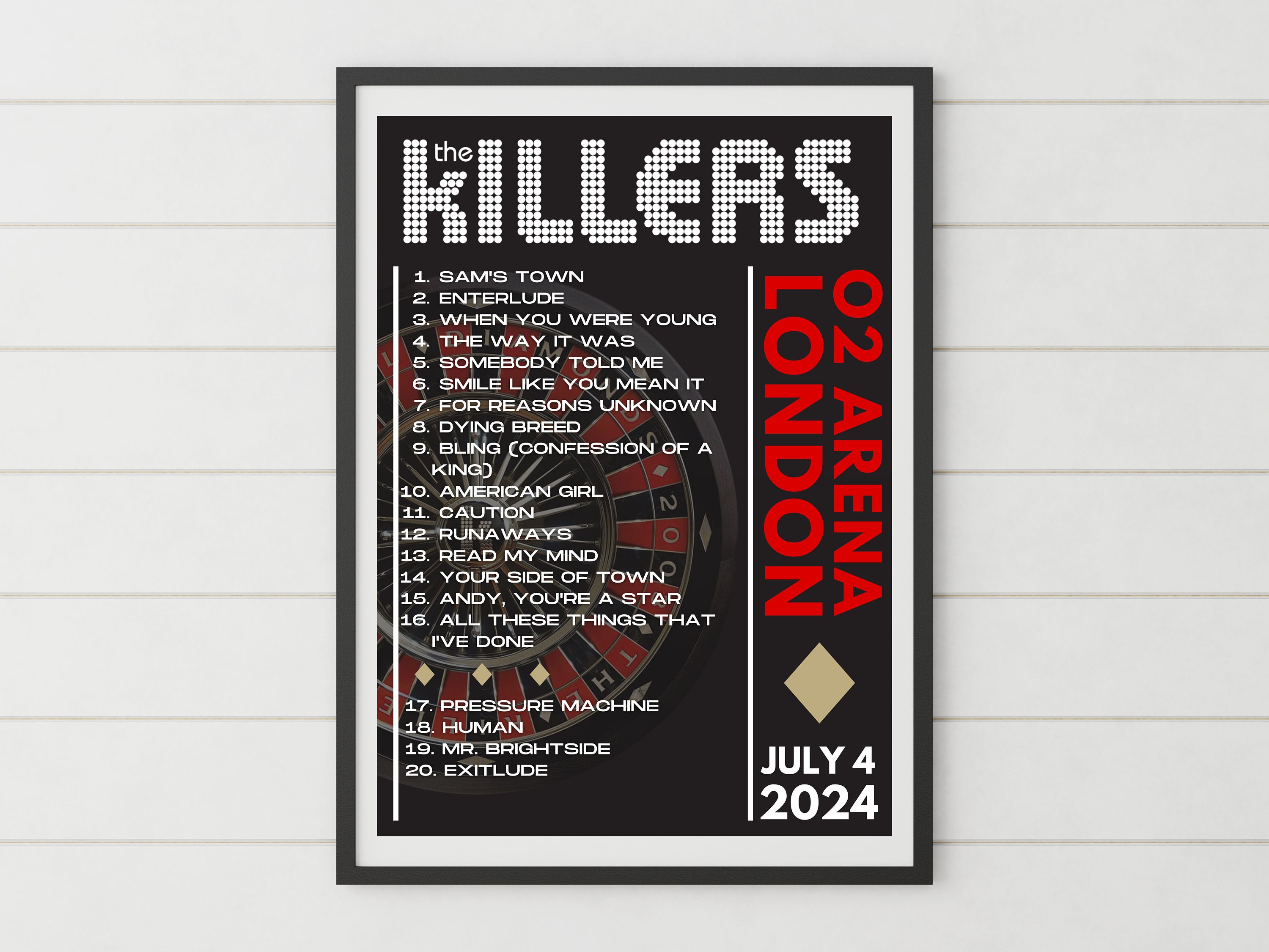 The Killers 2024 UK Setlist Poster Print London, Dublin, Glasgow ...