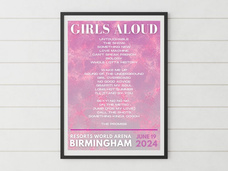 Girls Aloud Setlist Poster Print UK Tour June/july 2024 Fan Made Art ...