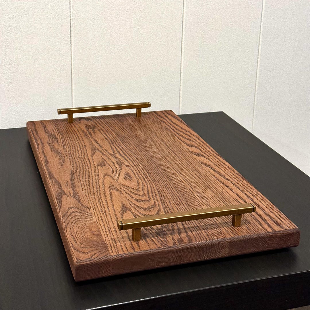 Rustic Oak Serving Tray With Brass Handles, Handcrafted Charcuterie ...
