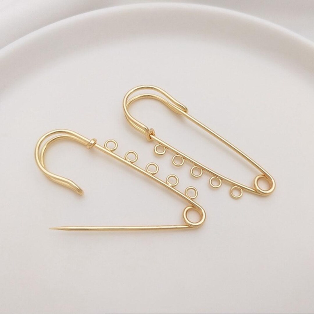 2PCS 18K Gold Plated 50mm Brooch Clip Pin Findings, 5 Loops Safety Pins ...