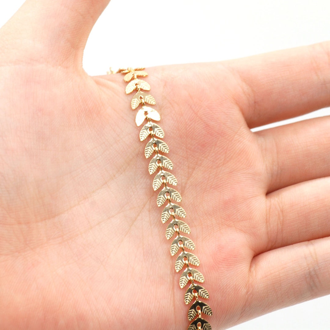 1yard 18K Gold Plated Leaves Link Chain, Minimalist Jewelry DIY Supply ...