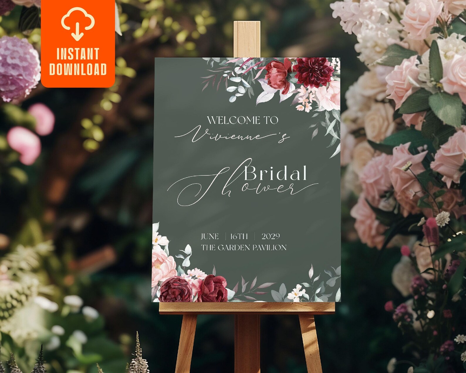 Floral Bridal Shower Welcome Sign Board Template, Botanical Floral Sign ...