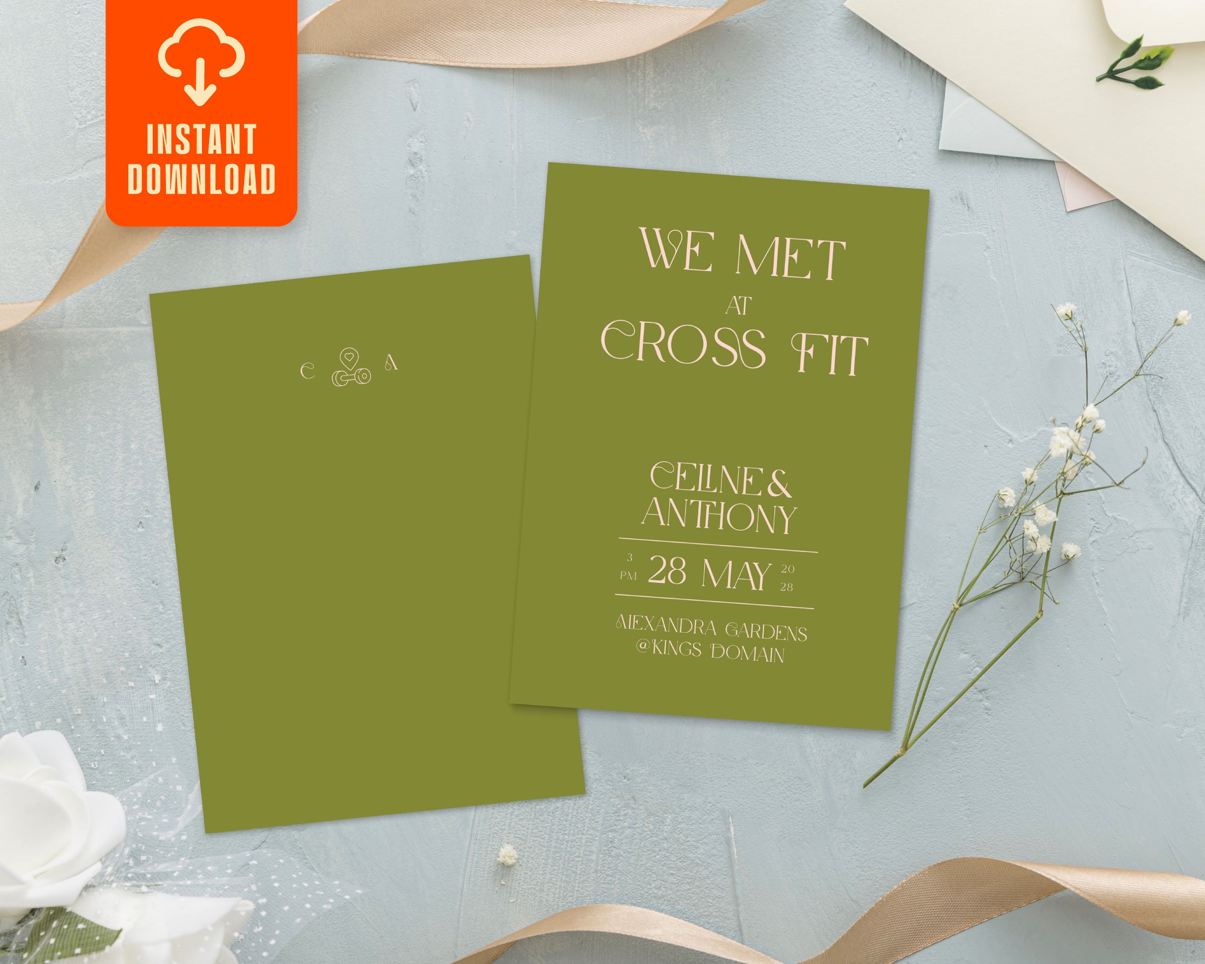 Green Wedding Invitation Template, Wedding Invitation Card, Invitation ...