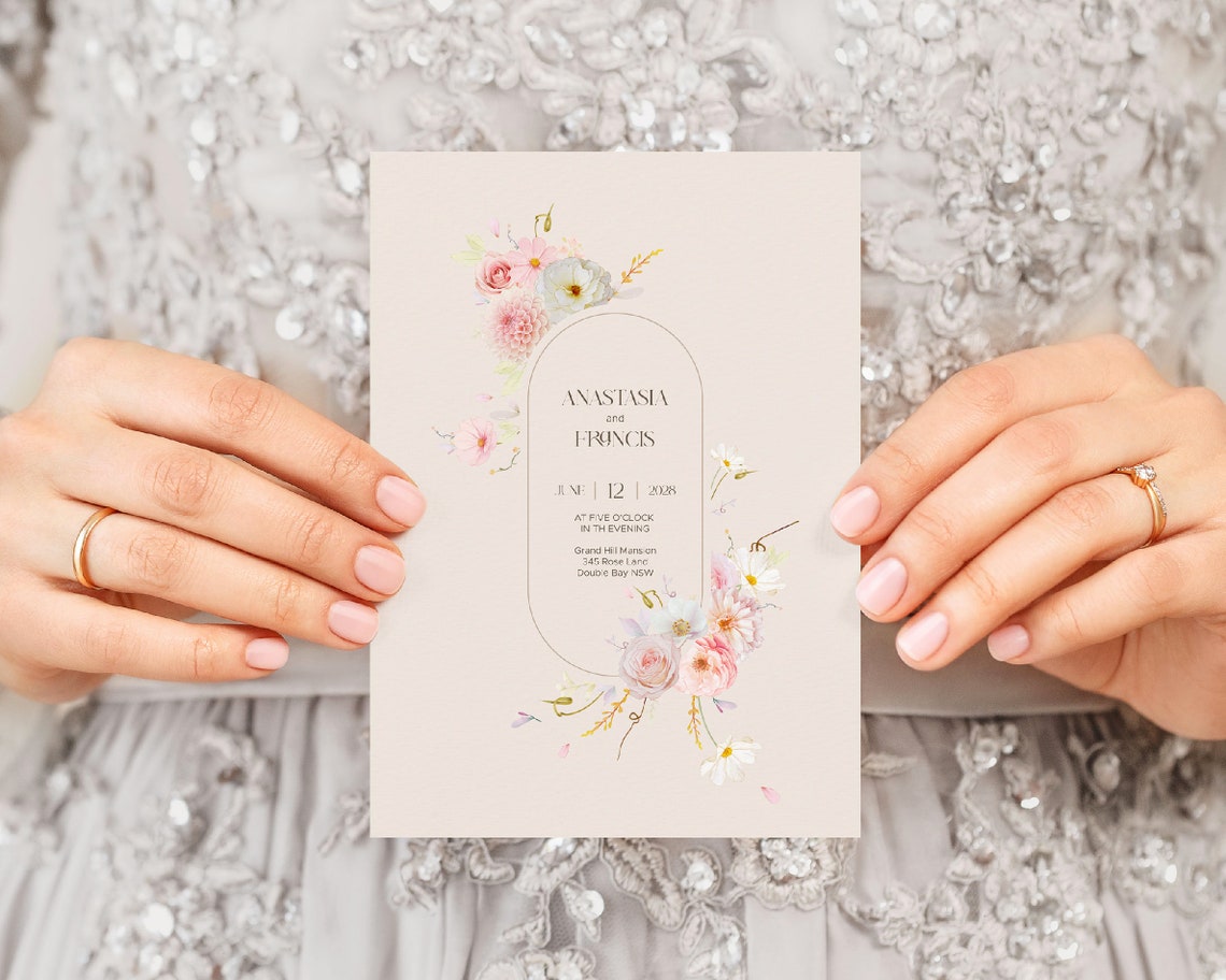 Coral Pink Floral Save the Date Template, Printable Editable Digital ...