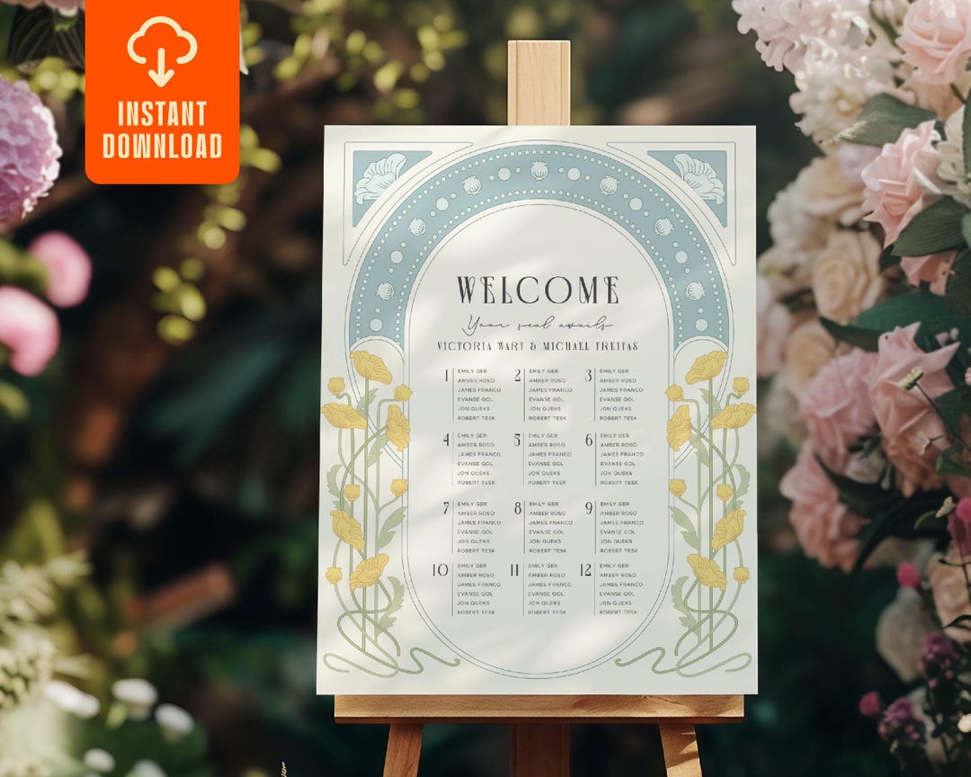 Art Nouveau Wedding Seating Chart Template: Vintage Style (instant ...