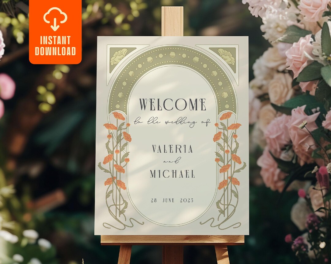 Vintage Art Nouveau Wedding Welcome Sign | Editable Template, Printable ...