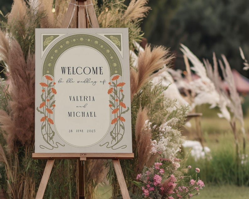 Vintage Art Nouveau Wedding Welcome Sign | Editable Template, Printable ...