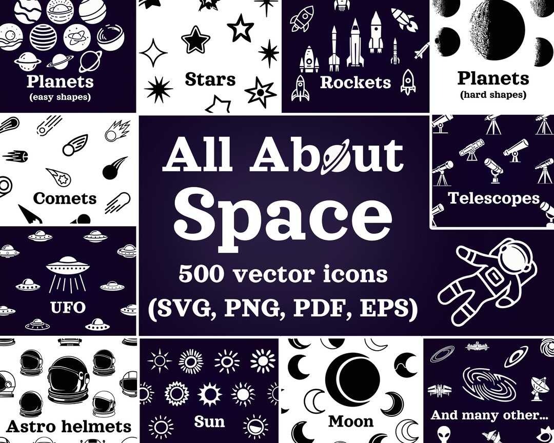 500 Outer Space SVG Icons, Plantes, Rockets, Astronauts and More SVG ...